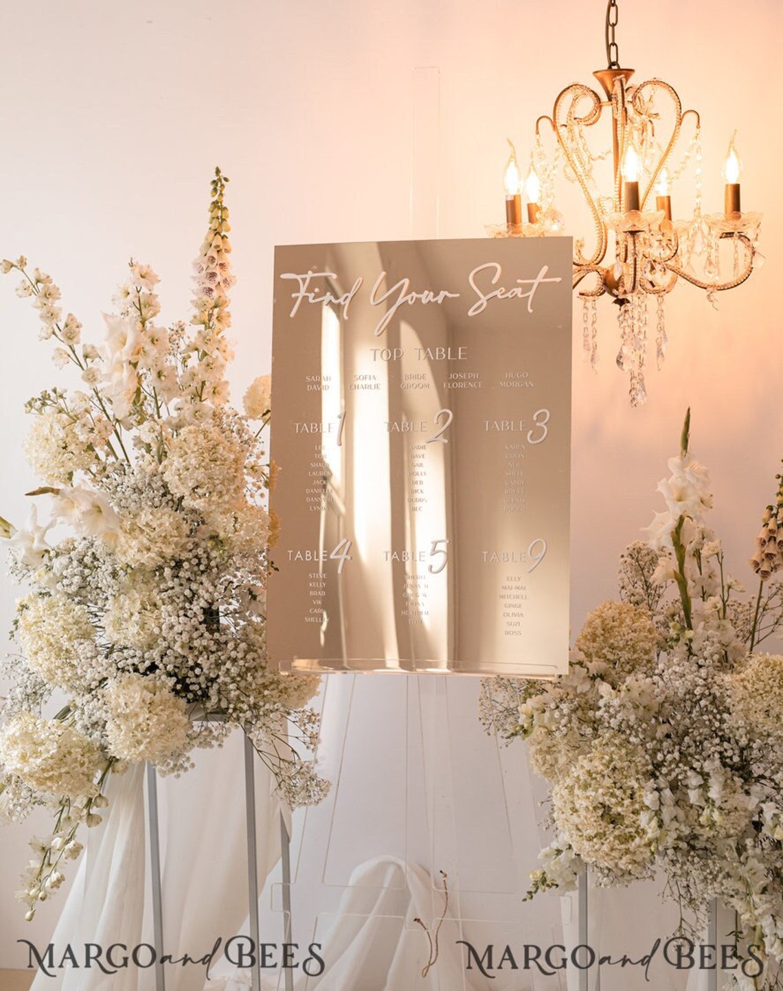Acrylic Gold Mirror Table Plan, Modern Clear Golden Seating Chart, 3d ...