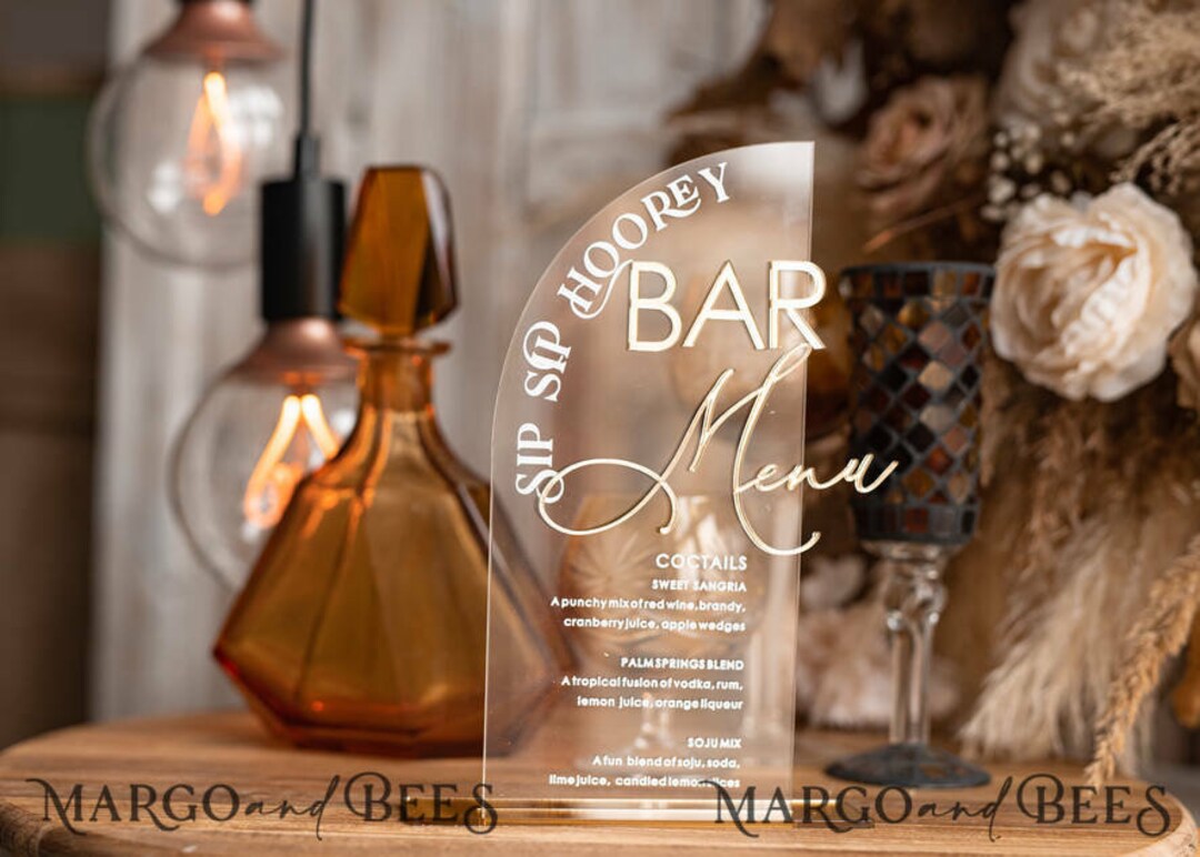 Acrylic Half Arch Clear Bar Menu, Transparent Acrylic Gold Bar Menu ...