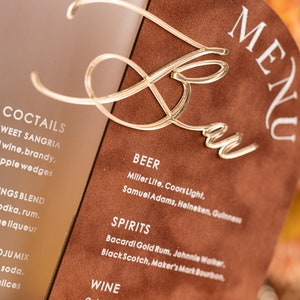 Acrylic Arch Bar Menu Combo, Frosted Plexi Glass Gold Terracotta Velvet ...