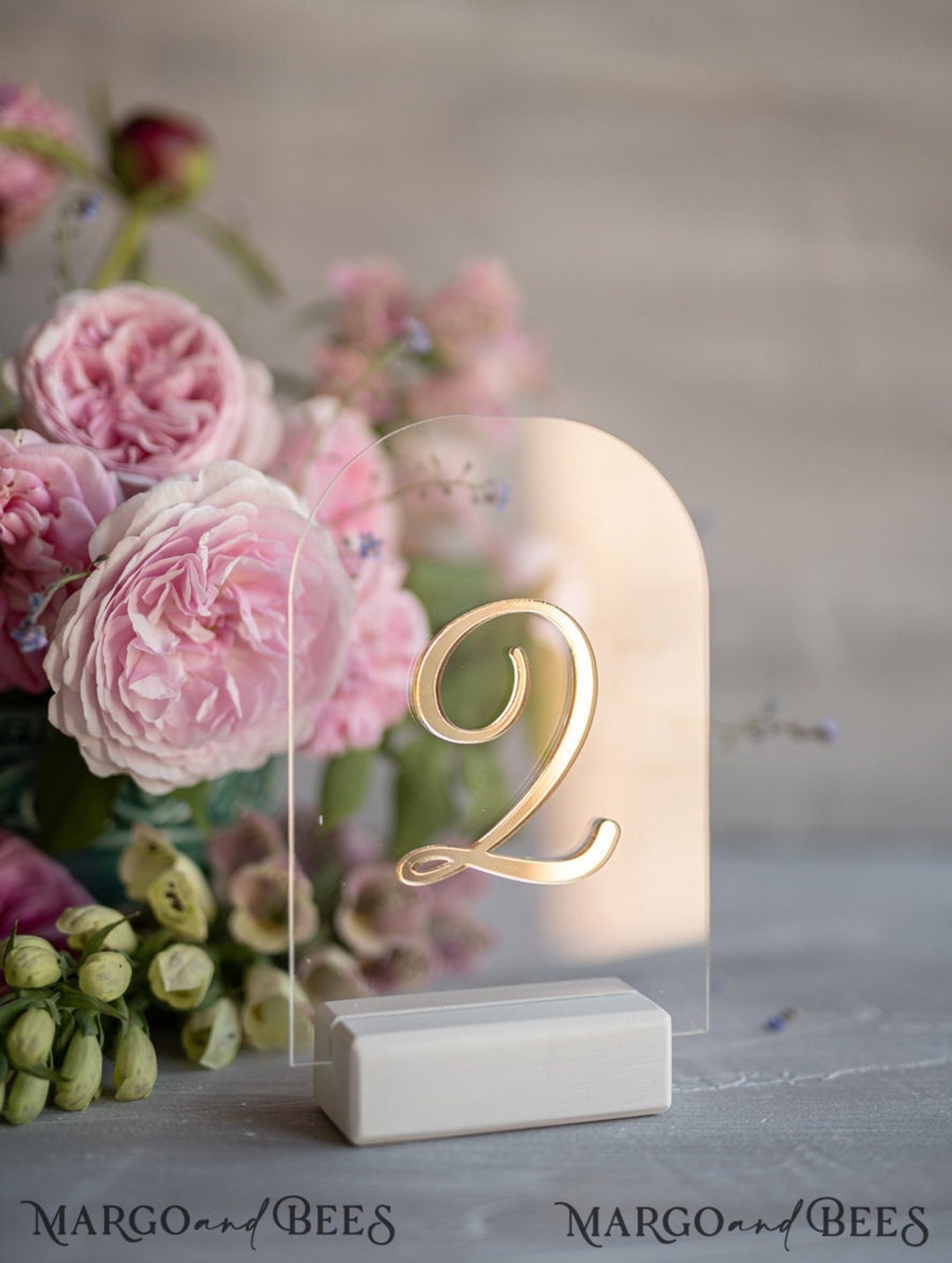 Arch Acrylic Table Numbers, Clear Acrylic and Gold Sign, Golden Plexi ...
