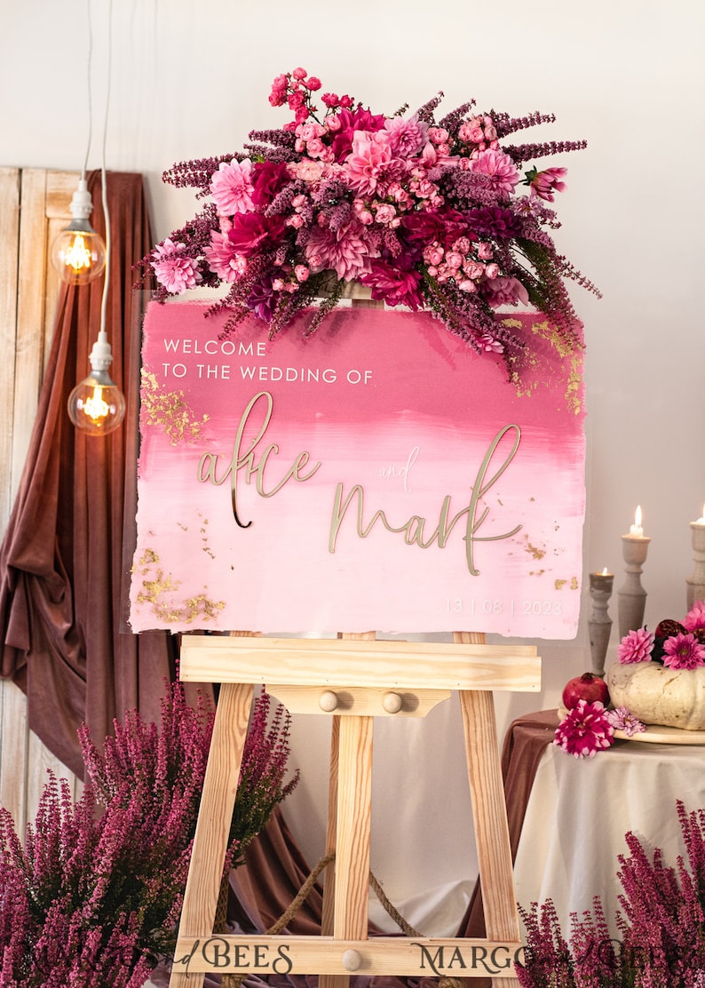 Acrylic Mauve Ombre Wedding Welcome Sign Painted Acrylic Gold Wedding ...