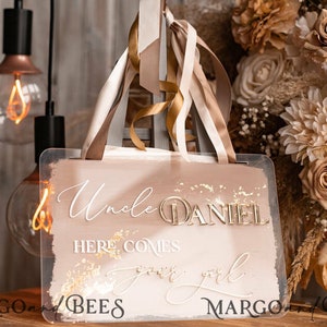 Personalised Arch Acrylic Wedding Page Boy Sign, Ombre Beige Gold ...