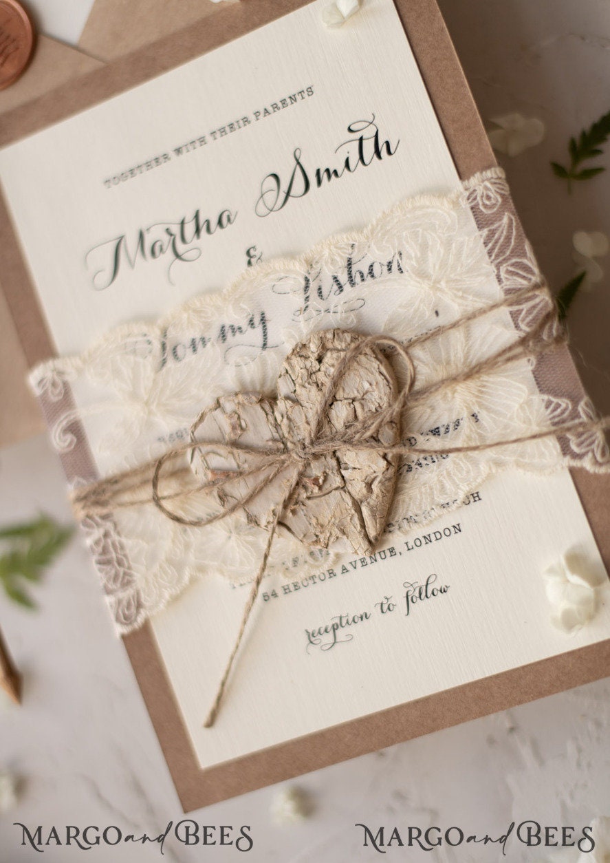 Rustic Lace Wedding Invitations Set, Elegant Rustical Wedding ...