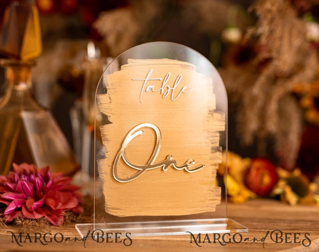 Acrylic Arch Table Numbers, Clear Acrylic and Gold Sign, Gold Plexi ...