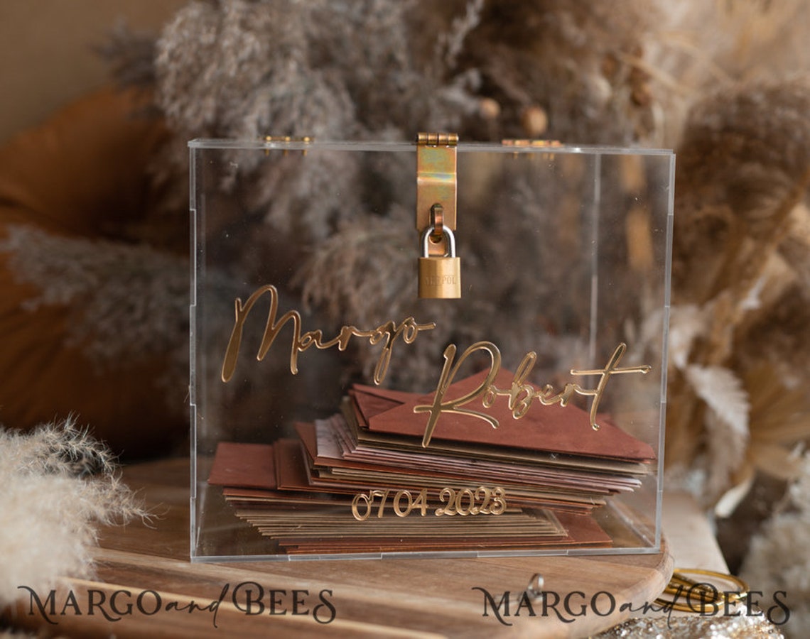 Modern Custom Wedding Card Box With Lock Acrylic Gold Gift - Etsy