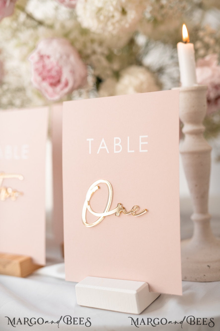 Golden Acrylic Table Numbers, Blush Pink and Gold Table Sign, Golden ...