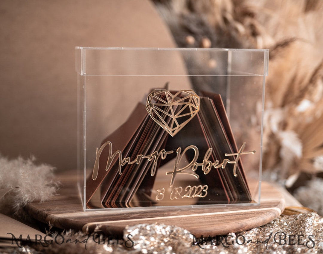Personalized Wedding Card Box, Acrylic Gold Gift Card Box, Wedding ...