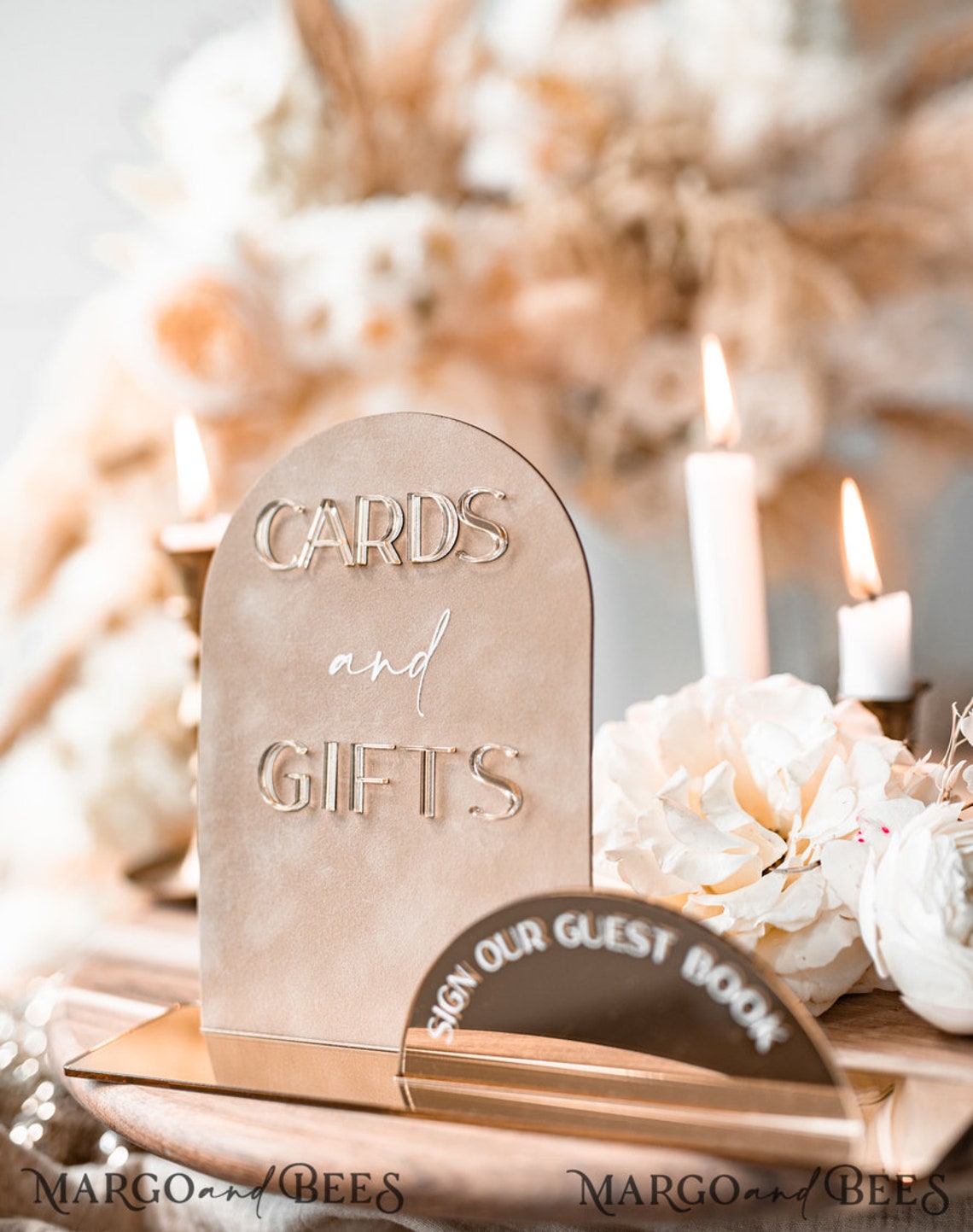 Golden Acrylic Cards & Guestbook Signs With Stand Beige - Etsy
