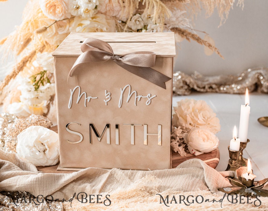 Personalized Wedding Card Box Velvet Gold Gift Card Box - Etsy UK
