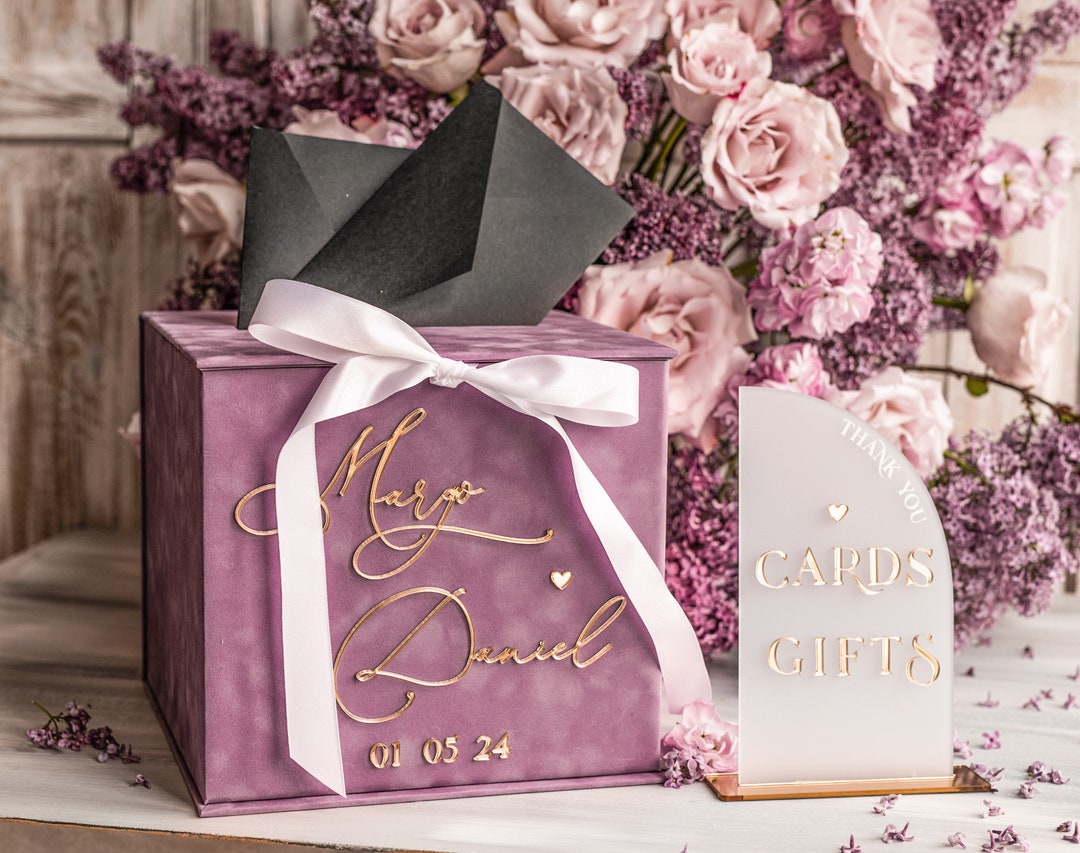 Mauve Velvet Gift Card Box & Cards Gifts Sign Set, Velvet Classic ...