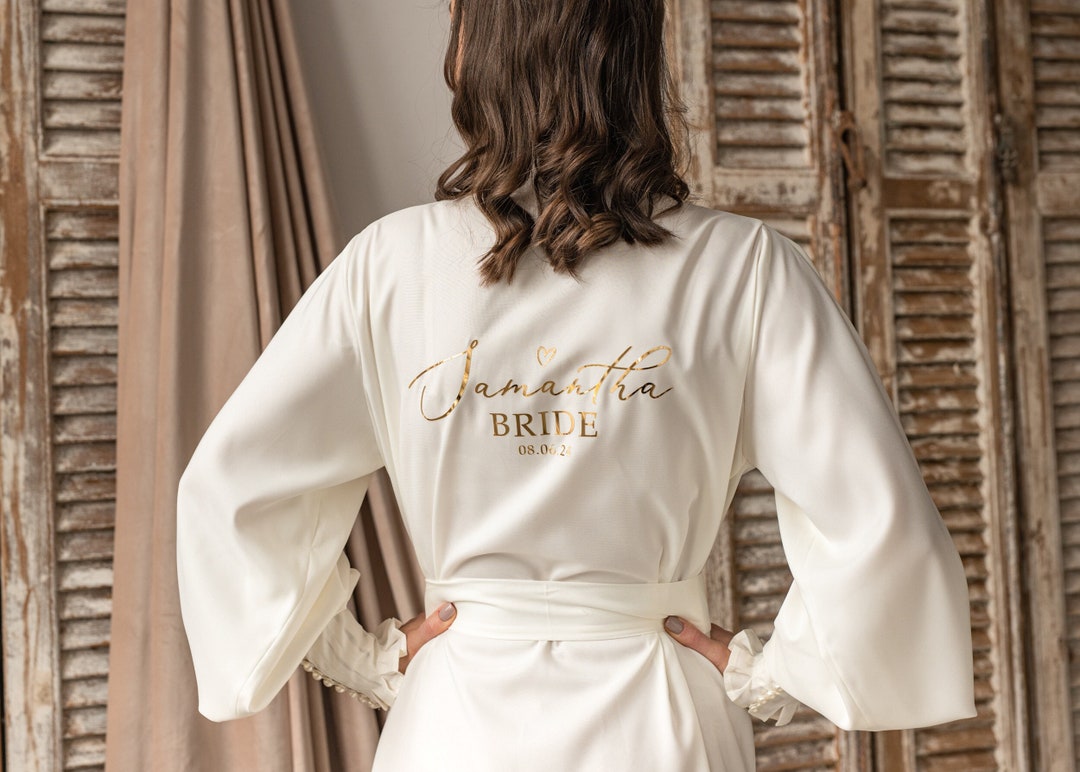Bridal Robe for Wedding With Bishop Sleeves Bride Robe Long White or ...