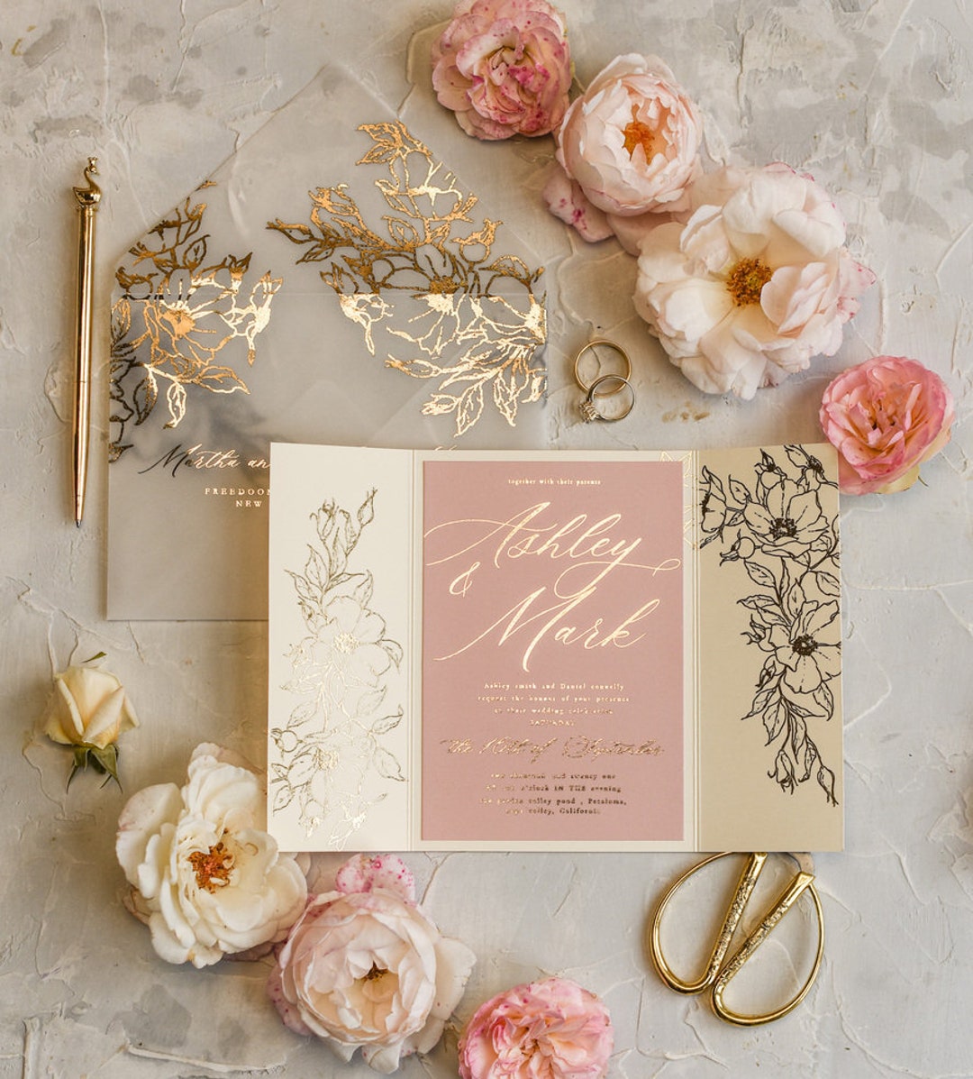 Blush Pink Gold Wedding Invitations Glamour Wedding Invites - Etsy