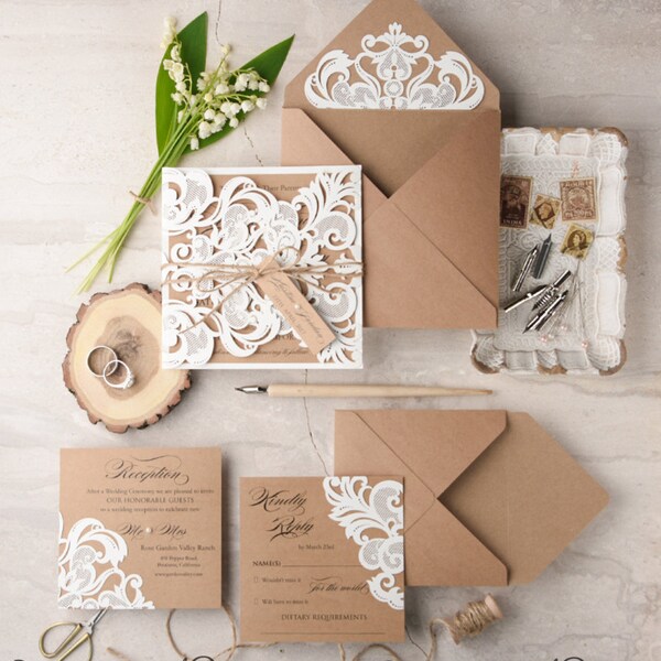 Lace Wedding Invitation Rustic - Etsy