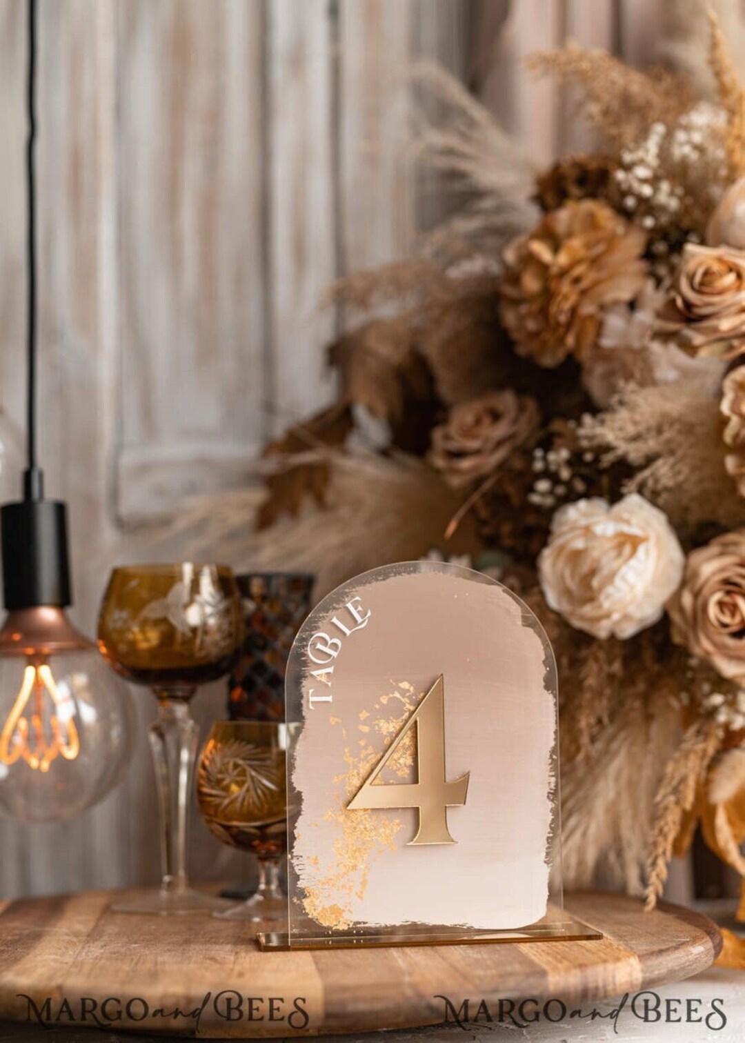 Acrylic Arch Ombre Beige Table Numbers, Clear Acrylic and Gold Numbers ...