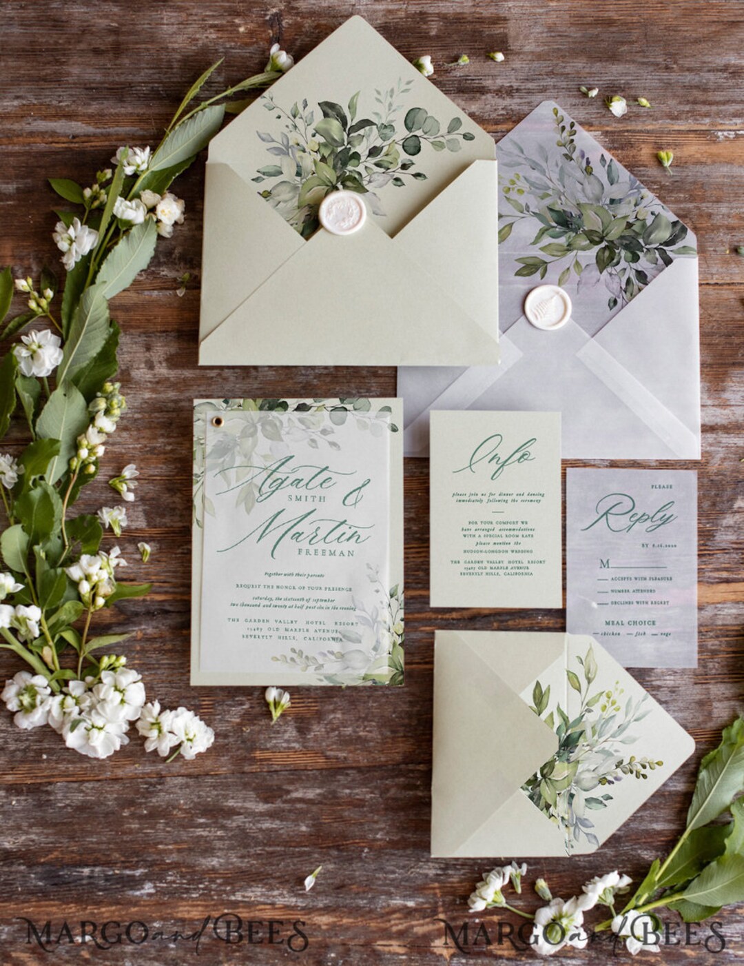 SALE Ssge Green Wedding Invitations Suite, Greneery Rustic Wedding ...