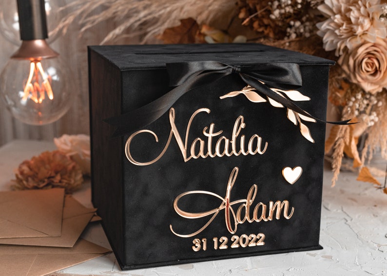 Velvet Black Card Box & Gold Lettering Wedding Card Box With - Etsy