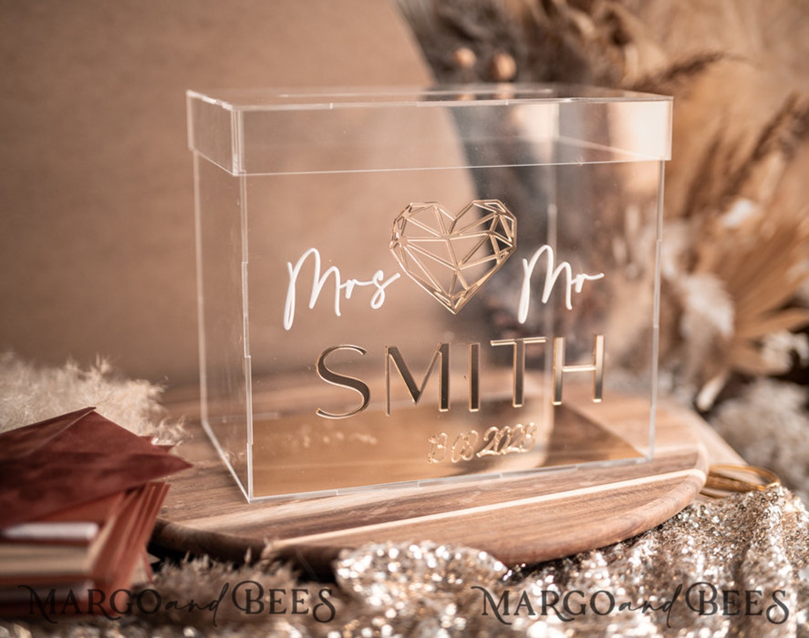 Personalized Wedding Card Box Acrylic Gold Gift Card Box - Etsy