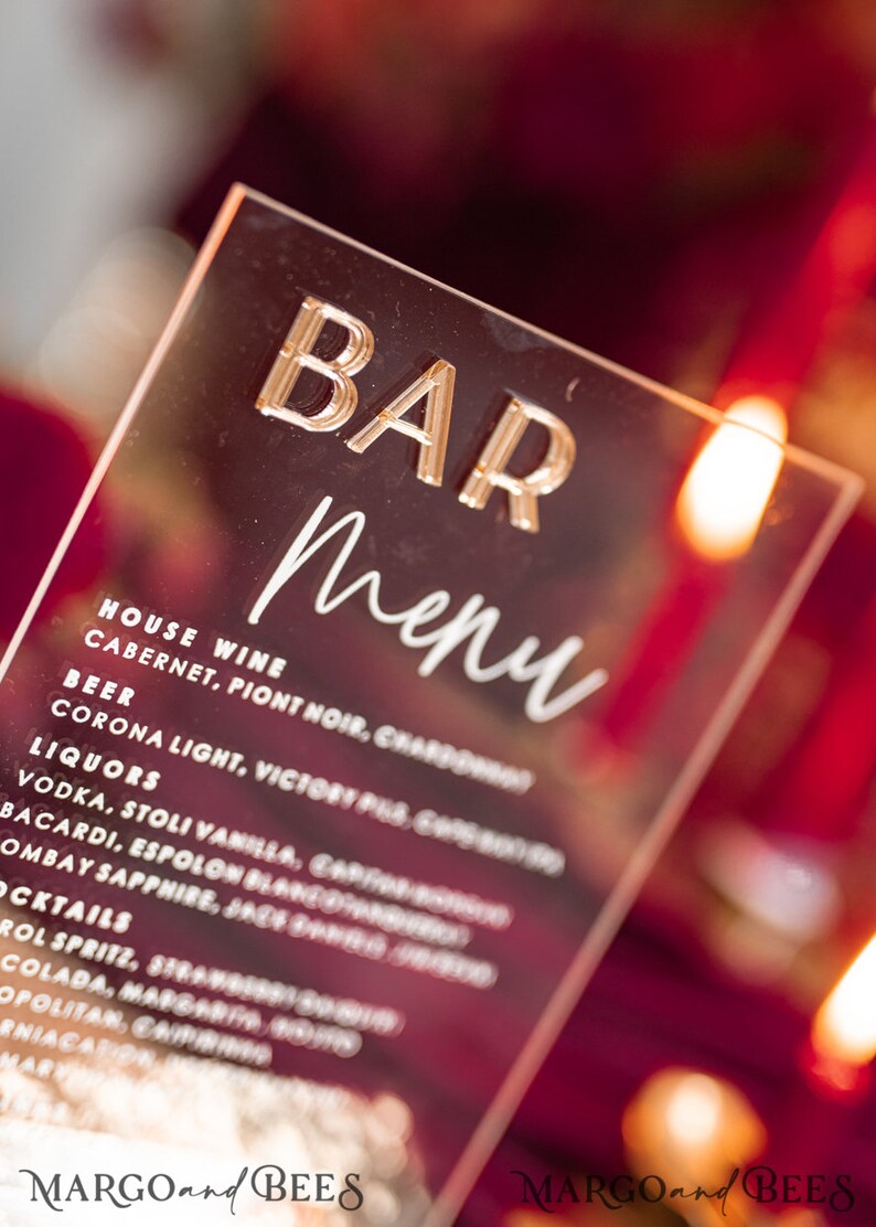 Modern Acrylic Gold Bar Menu Sign Simple Plexi Table Bar - Etsy