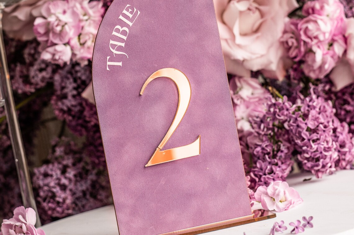 Mauve Velvet Table Number, Acrylic Arch or Half Arch Table Sign, Mauve ...