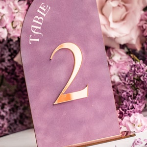 Mauve Velvet Table Number, Acrylic Arch or Half Arch Table Sign, Mauve ...