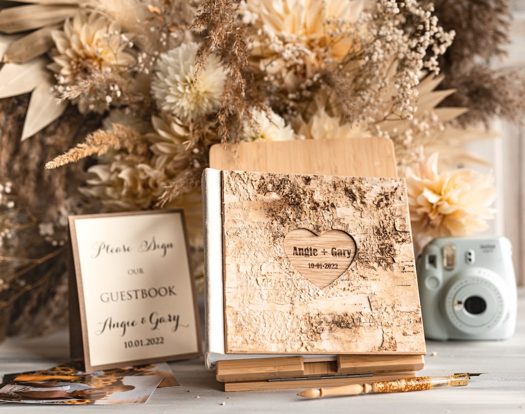 Rustic Wooden Wedding Guestbook, Boho Instax Instant Photo Booth, Wood ...