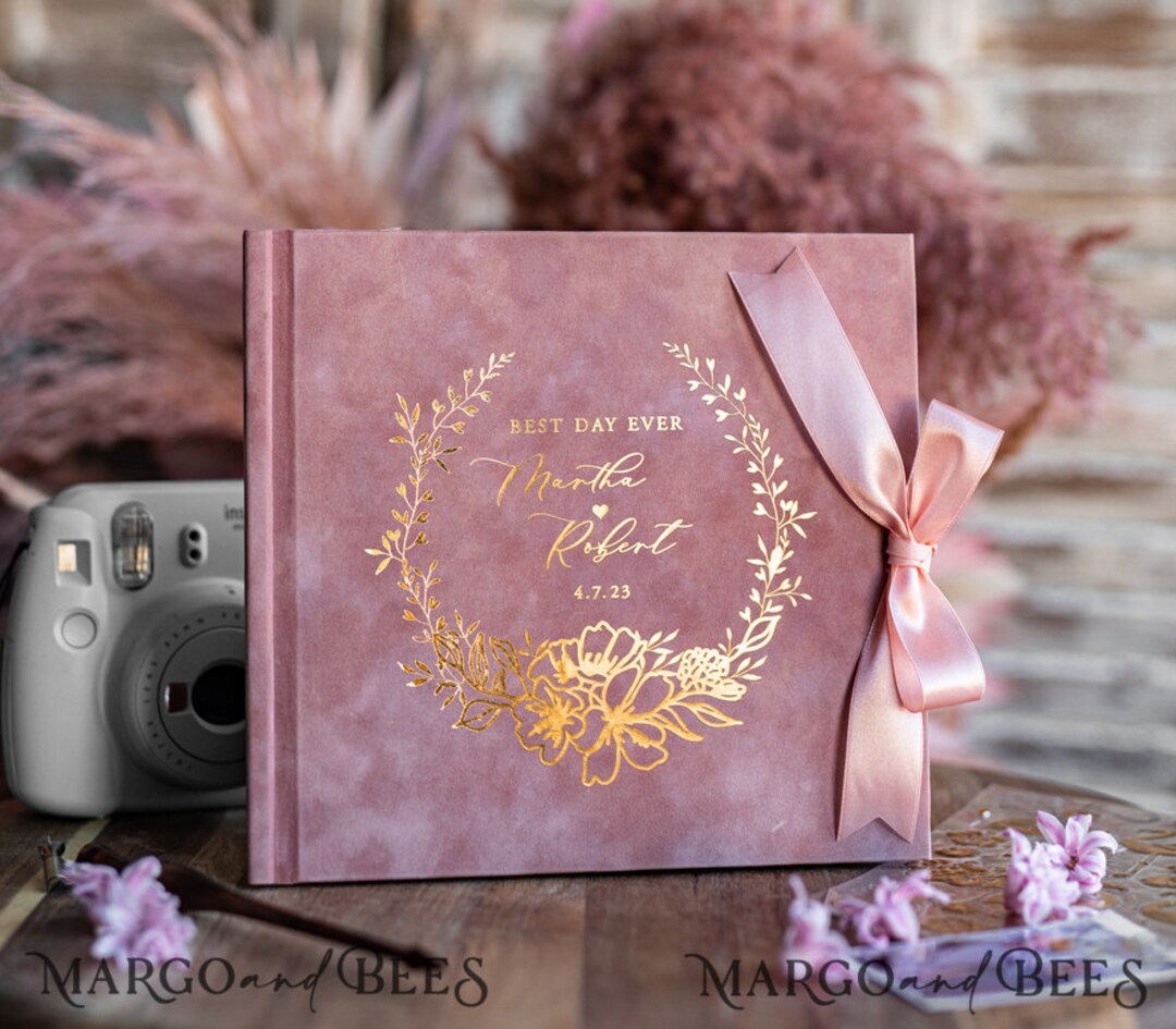 Blush Pink Golden Instax Velvet Wedding Guestbook Gold, Large Instant ...