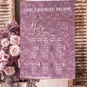 Mauve Velvet & Gold Modern Velvet Seating Chart, 3d Elegant Find Your ...