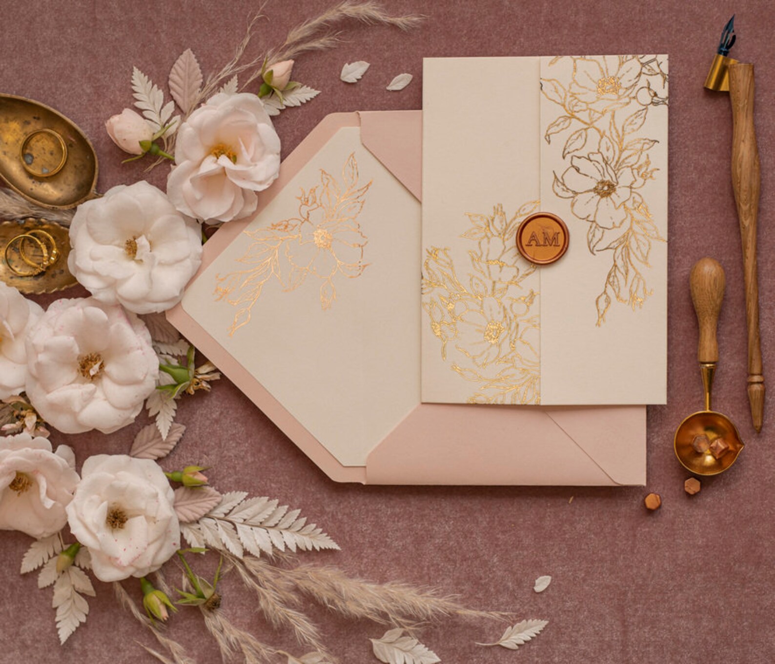 Bespoke Pink and Gold Foil Wedding Invitation Cards Glamour - Etsy