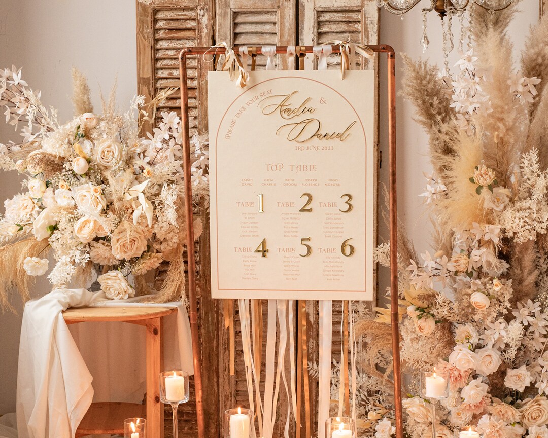 Ivory Velvet and Gold Modern Velvet Seating Chart, 3d Elegant Find Your ...