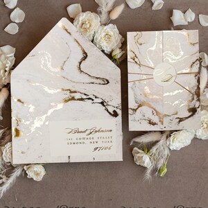 Marble Golden Wedding Invitation Set Ivory, Luxury Wedding Invitation ...
