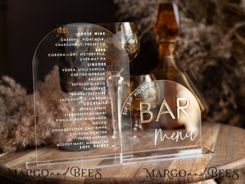 Modern Acrylic Gold Bar Menu Sign, Arch Plexi Table Bar Menu, Luxury ...