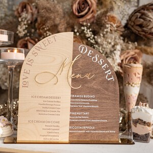 Wood Half Arch Dessert Menu, Rustic Wooden Candy Bar Sign, Gold Plexi ...