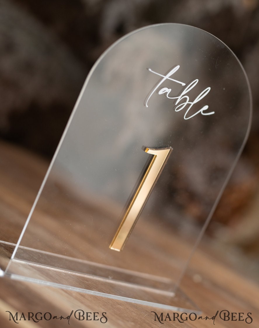 Arch Acrylic Table Numbers Clear Acrylic Gold Sign Golden - Etsy
