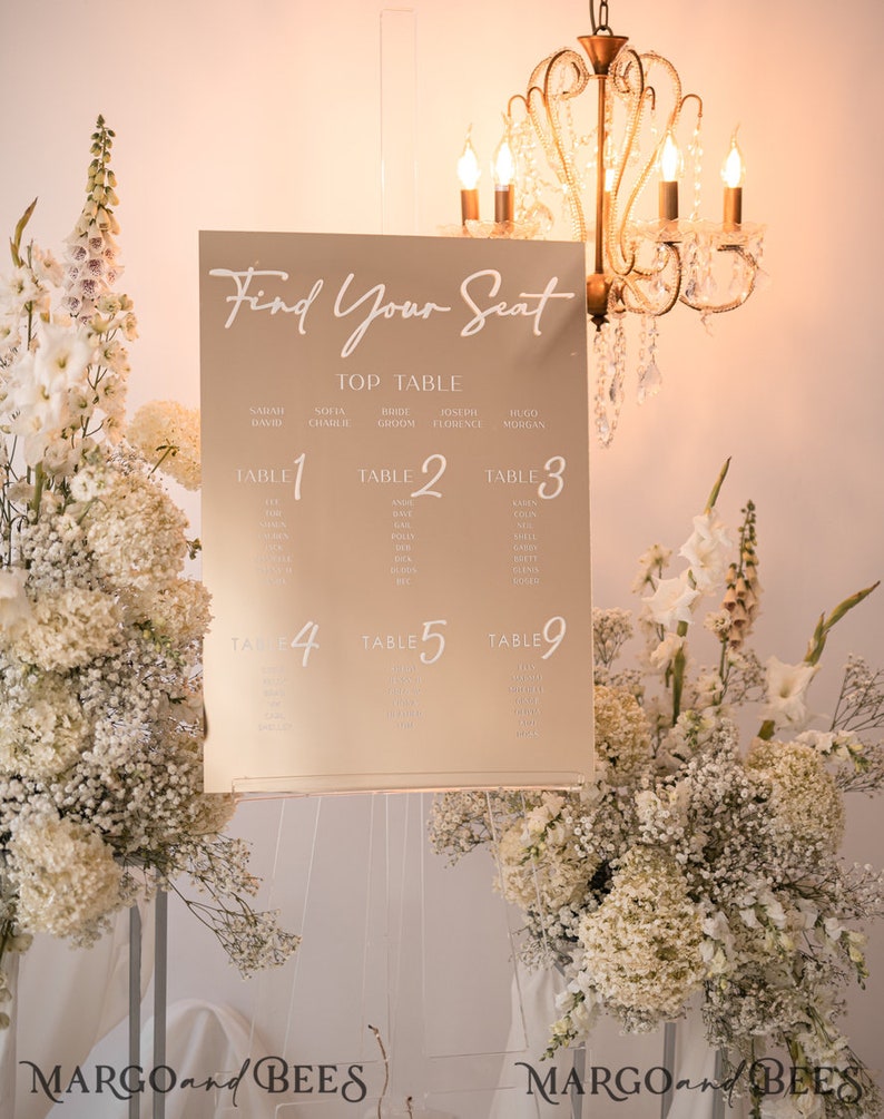 Acrylic Gold Mirror Table Plan, Modern Clear Golden Seating Chart, 3d ...