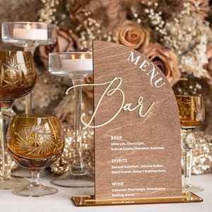 Rustic Wooden Arch Bar Menu, Wood & Gold Acryl Drink Bar Menu Sign With ...