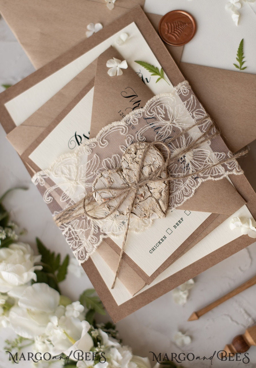 Rustic Lace Wedding Invitations Set, Elegant Rustical Wedding ...