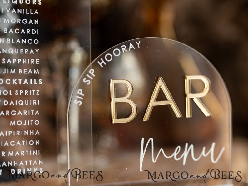 Modern Acrylic Gold Bar Menu Sign, Arch Plexi Table Bar Menu, Luxury ...