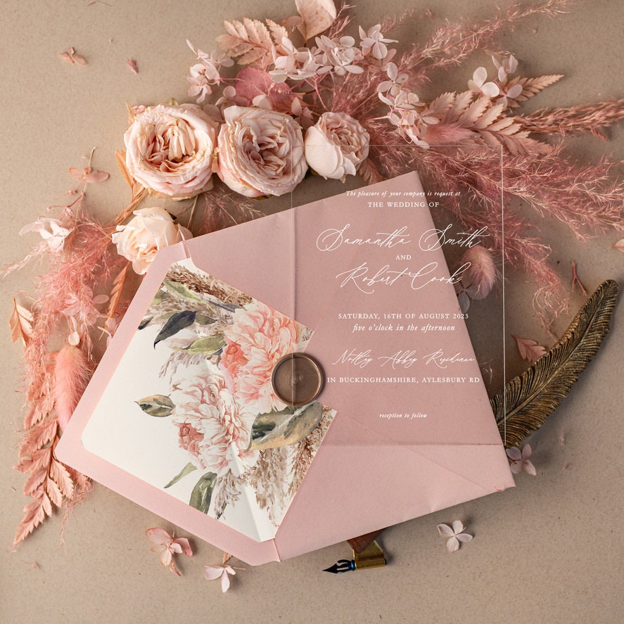 Blush Pink Acrylic Wedding Invitations Luxury Elegant Wedding | Etsy