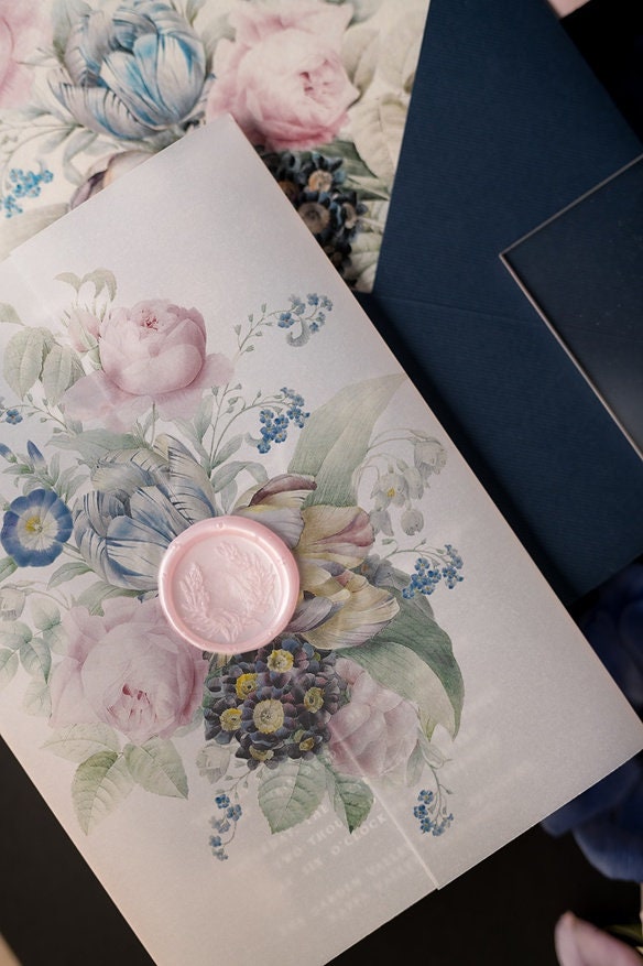 Elegant Pink and Blue Personalized Wedding Invitations With - Etsy