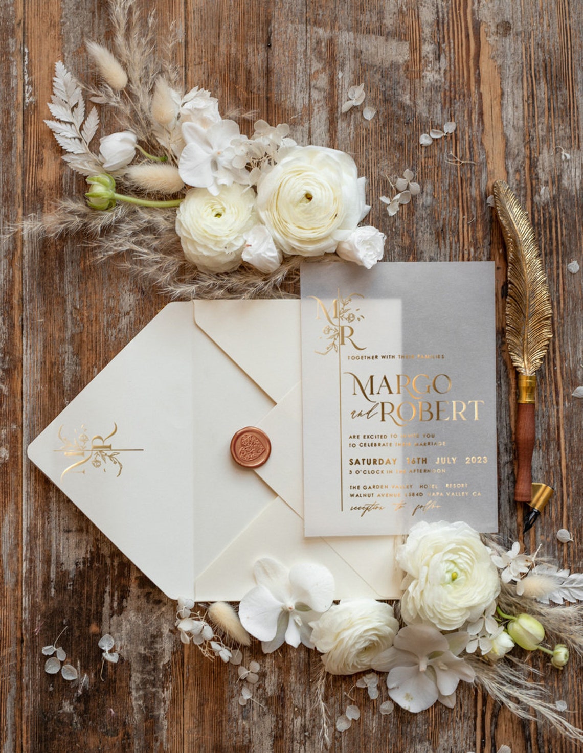 Luxury Ivory Gold Wedding Invitations Modern Wedding Invites - Etsy