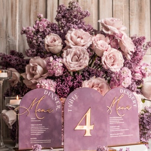Mauve Velvet Table Number, Acrylic Arch or Half Arch Table Sign, Mauve ...