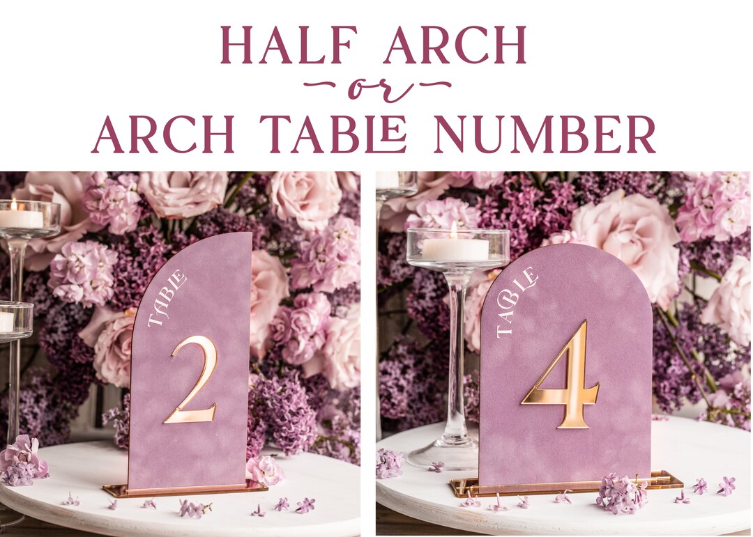 Mauve Velvet Table Number, Acrylic Arch or Half Arch Table Sign, Mauve ...