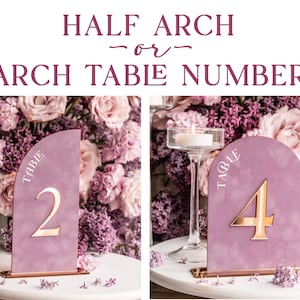 Mauve Velvet Table Number, Acrylic Arch or Half Arch Table Sign, Mauve ...