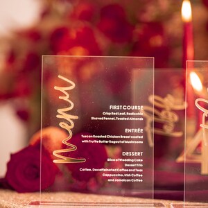 Modern Acrylic Gold Dinner Menu Sign, Simple Plexi Table Menu, Luxury ...
