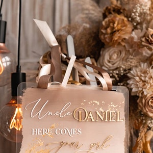 Personalised Arch Acrylic Wedding Page Boy Sign, Ombre Beige Gold ...