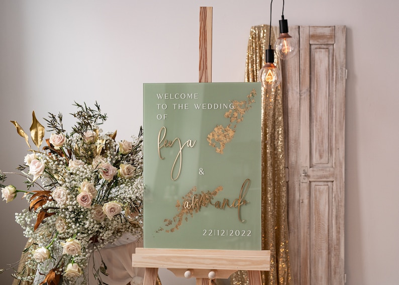 Acrylic Sage Green Wedding Welcome Sign Clear Acrylic Gold - Etsy UK