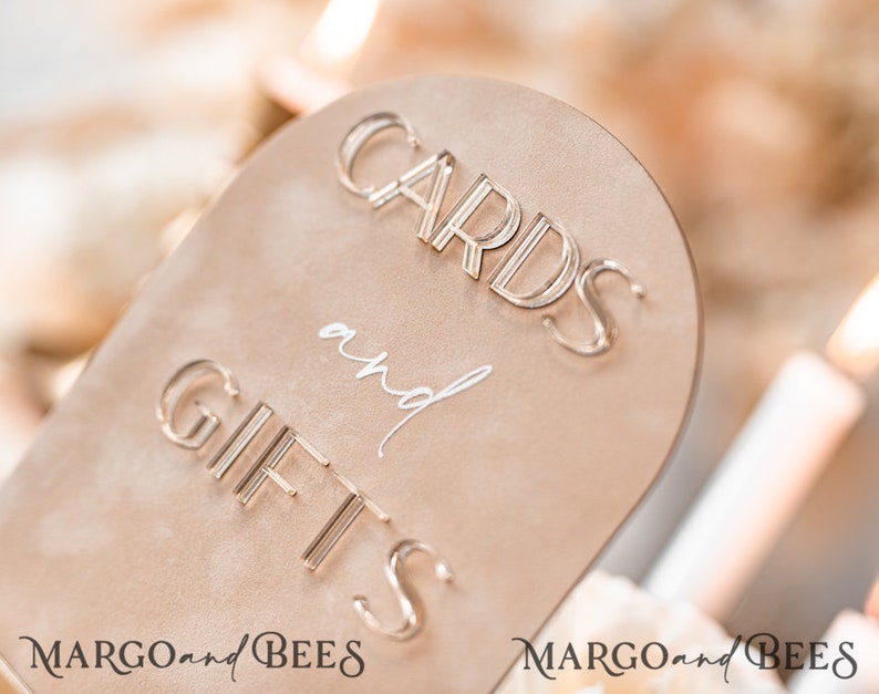 Golden Acrylic Cards & Guestbook Signs With Stand, Beige Velvet Gold ...