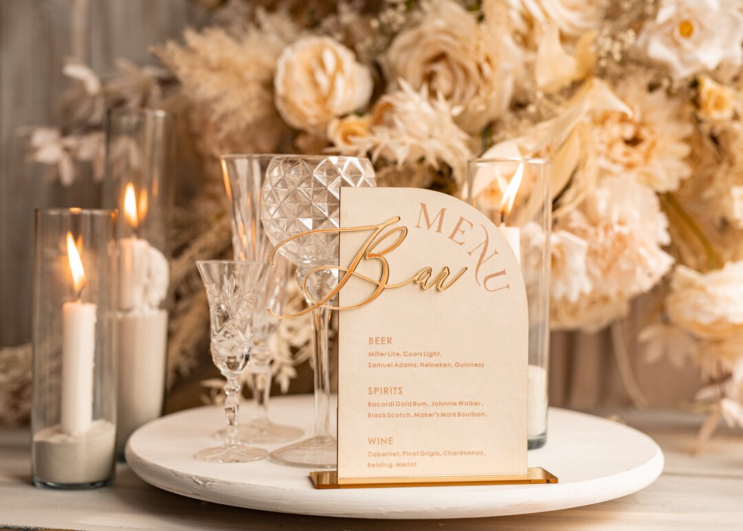 Acrylic Arch Bar Menu, Gold Plexi Ivory Velvet Drink Bar Menu Sign With ...