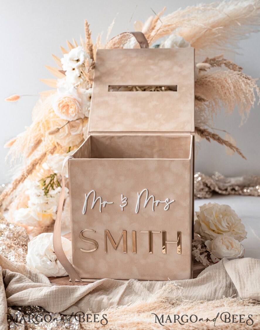 Personalized Wedding Card Box Velvet Gold Gift Card Box - Etsy UK