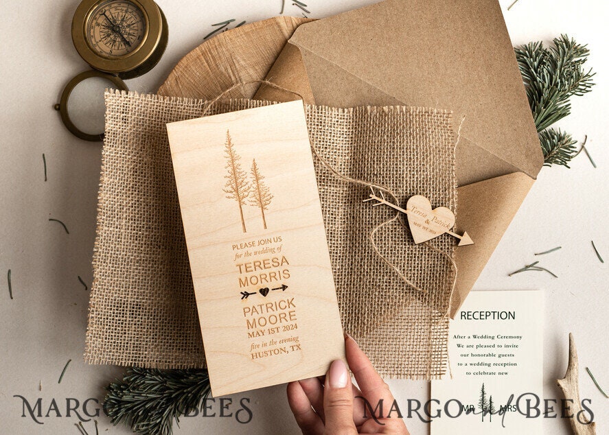 Forest Wood Wedding Invitation Suite, Modern Wedding Invites, Natural ...